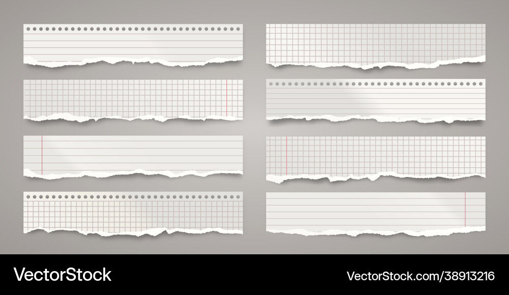 Long ripped paper strips realistic crumpled Vector Image