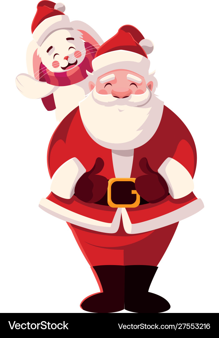 Rabbit and santa claus with hat christmas Vector Image