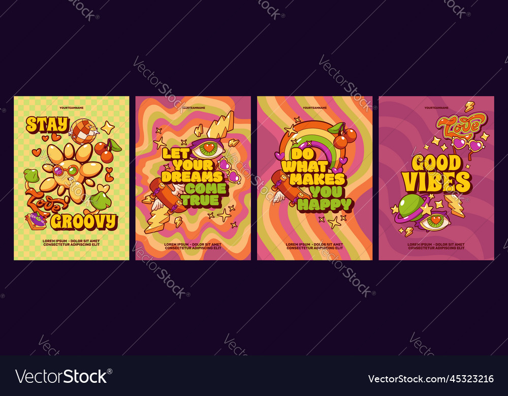 Retro groovy vibe posters with motivation phrases Vector Image
