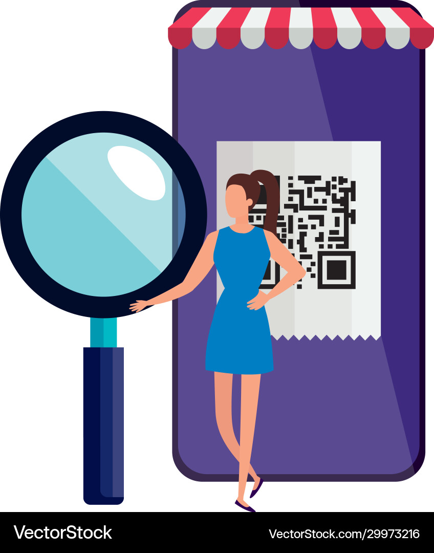 Scan code qr in smartphone with businesswoman Vector Image