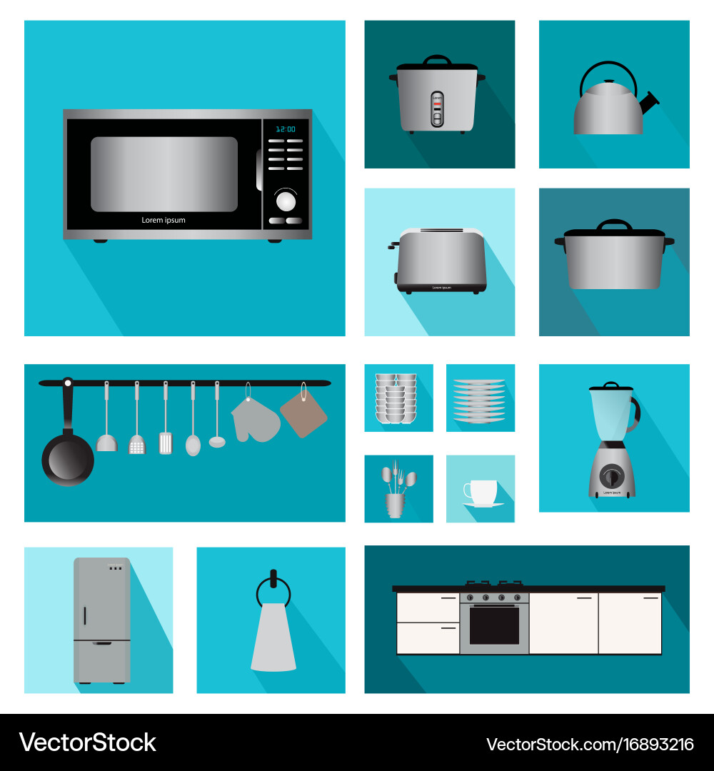 Set of interior kitchen with kitchen shelves Vector Image