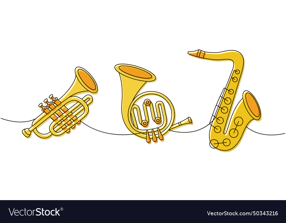 Wind musical instruments one line colored Vector Image