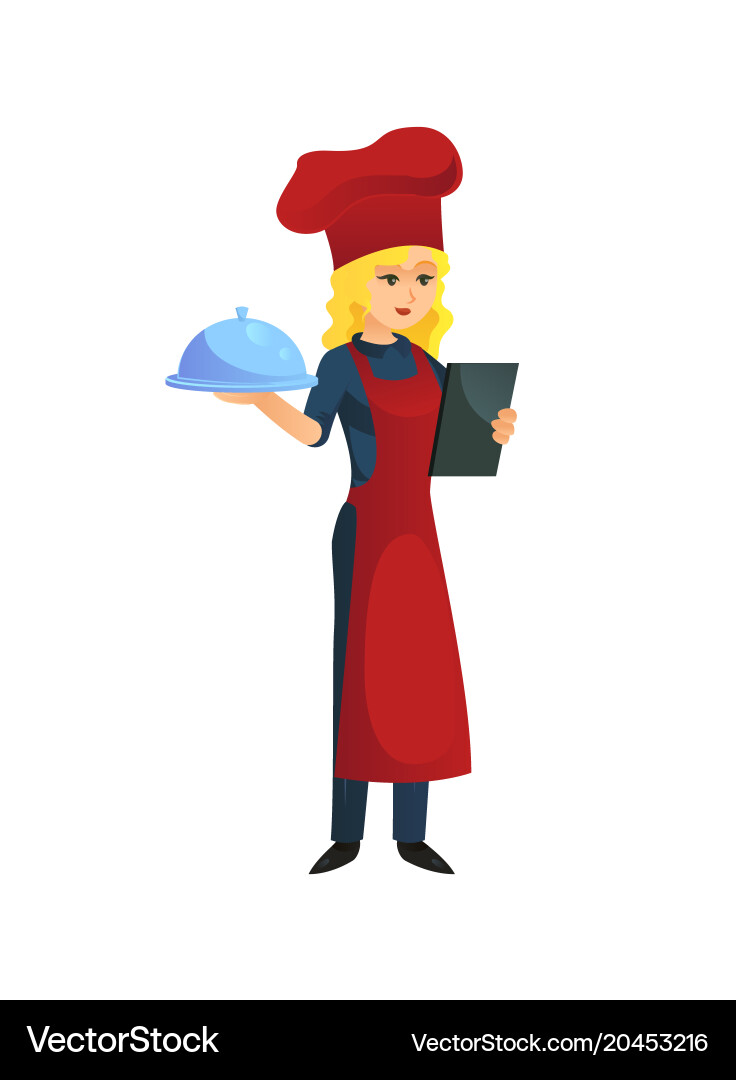 Woman cook with tray Royalty Free Vector Image
