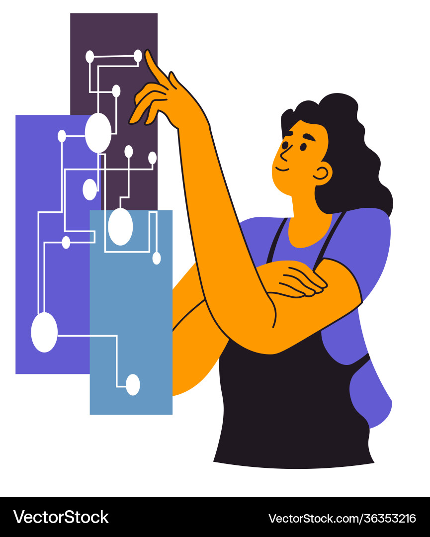 Woman with electronic schemes scientist at work Vector Image
