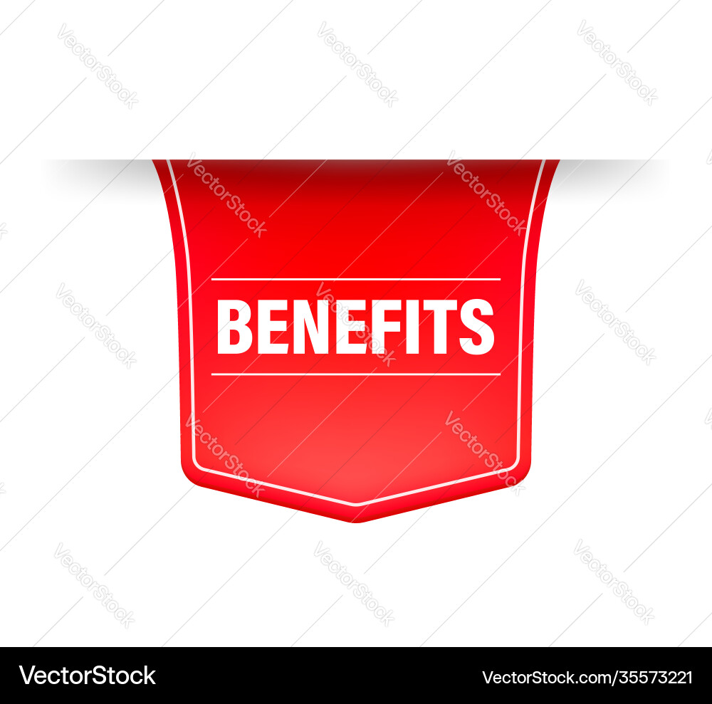 Benefits red ribbon in 3d style on white Vector Image