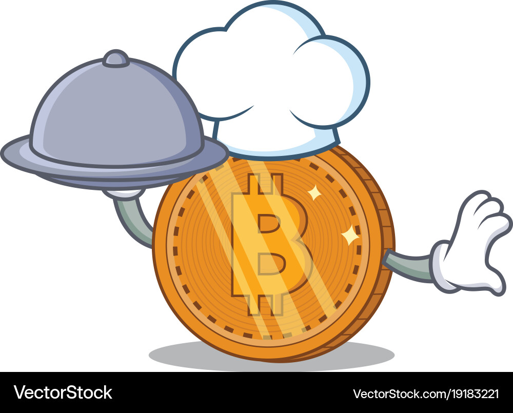 Chef with food bitcoin coin character cartoon Vector Image