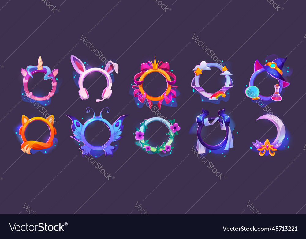 Game avatar frames with fantasy borders Royalty Free Vector