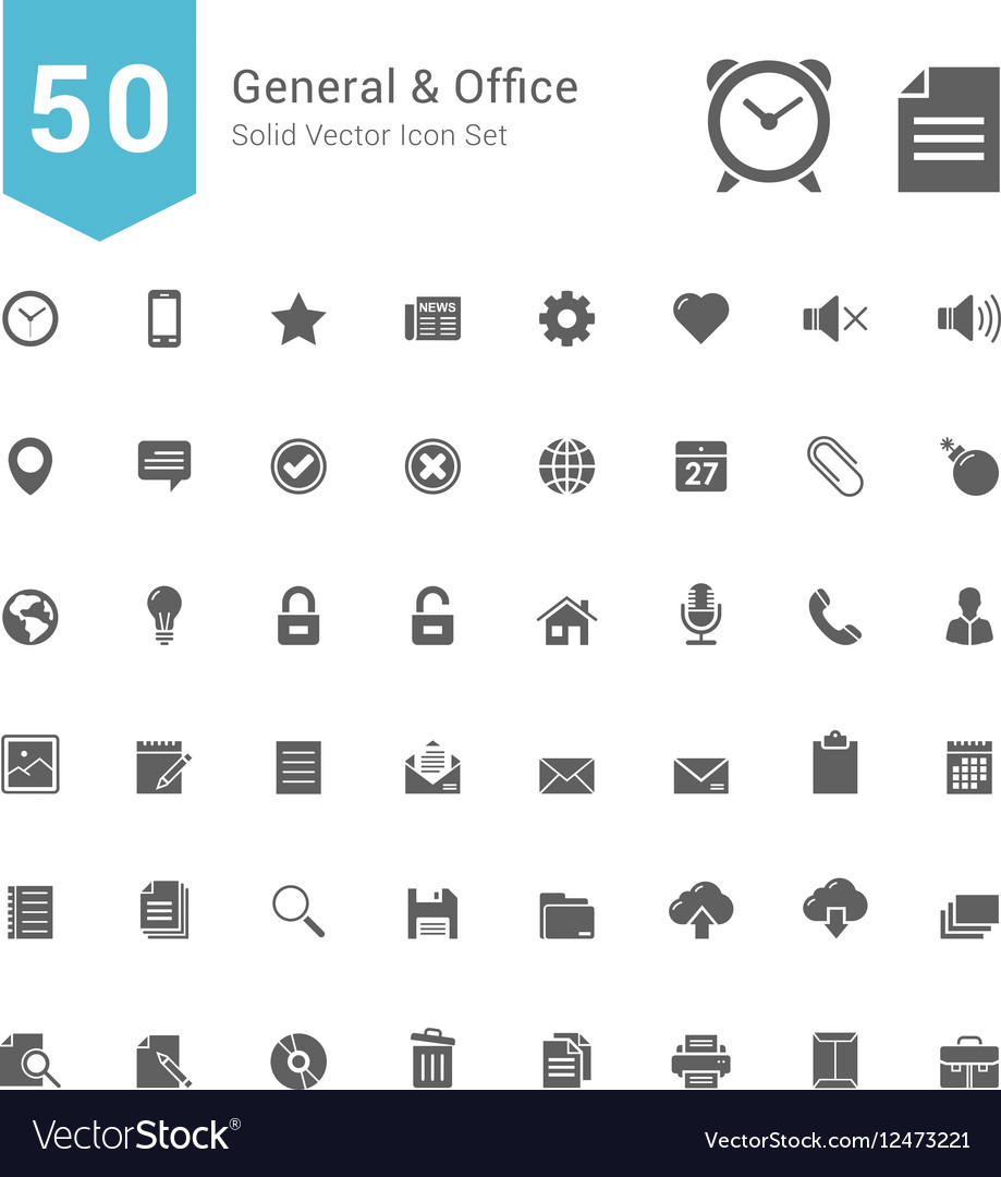 General and Office Solid Icon Set Royalty Free Vector Image