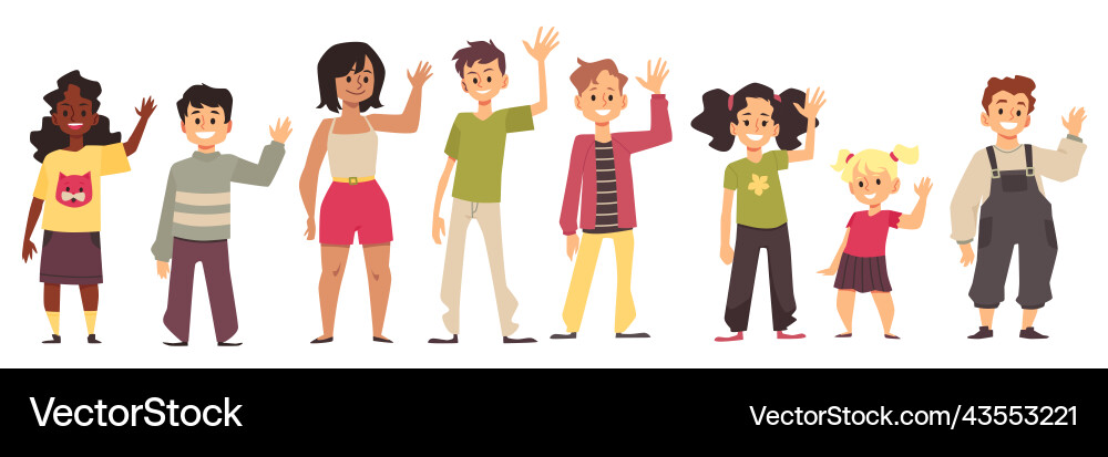 Happy cute kids waving their hands set Royalty Free Vector