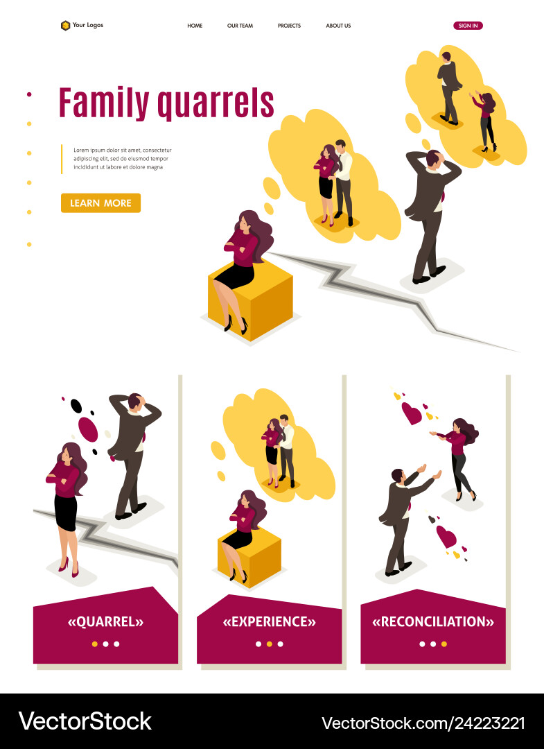 Isometric family disagreements and conflict Vector Image