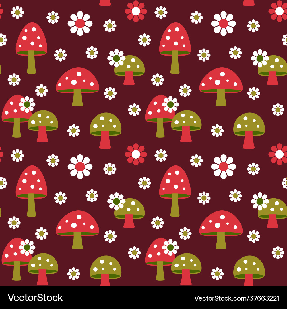 Mushrooms and daisy retro seamless pattern Vector Image