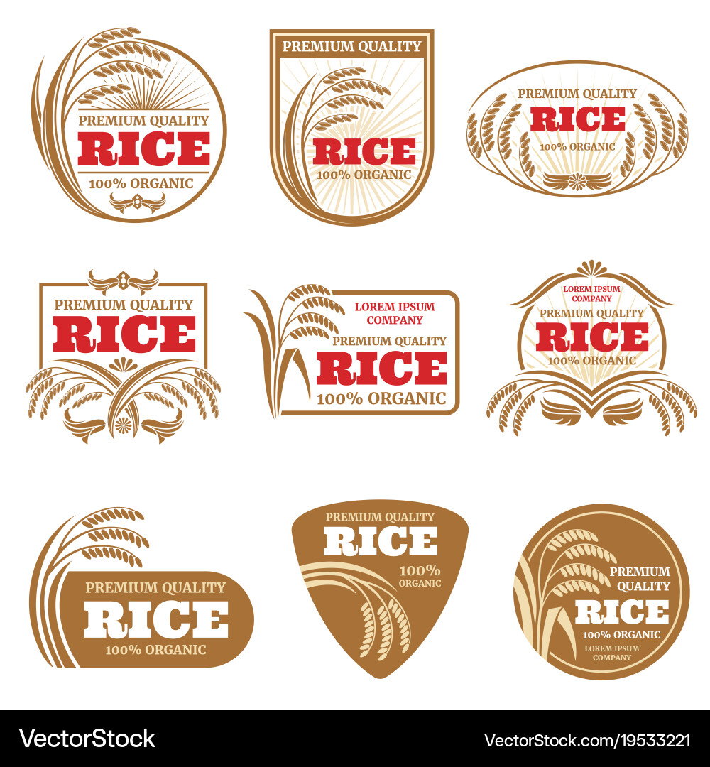 Paddy rice labels organic natural product Vector Image