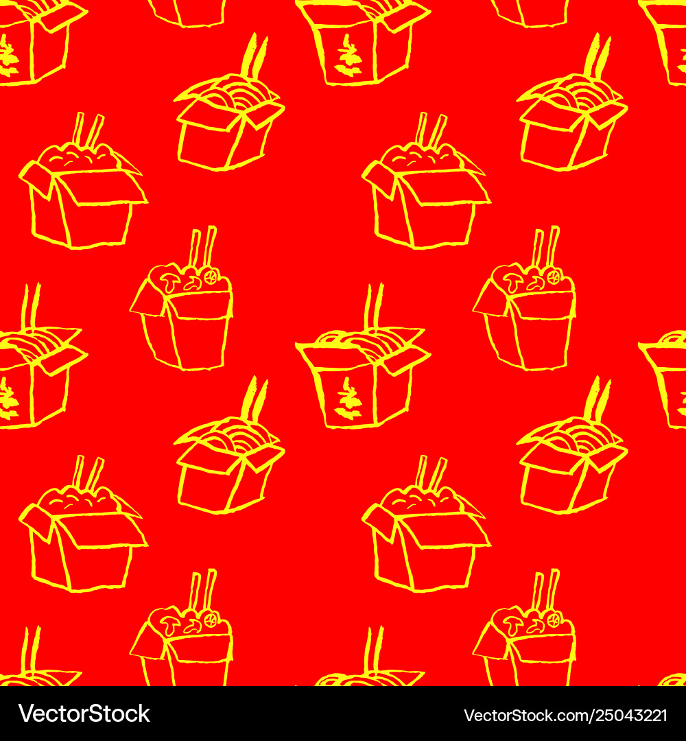 Pan-asian food in box seamless pattern grunge ink Vector Image