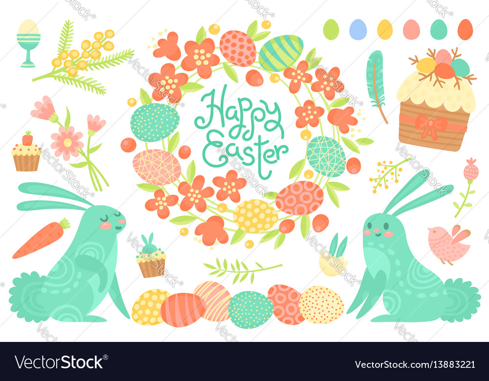 Set festive decorations for happy easter Vector Image