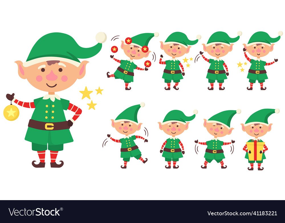 Set of elf new year merry christmas characters Vector Image