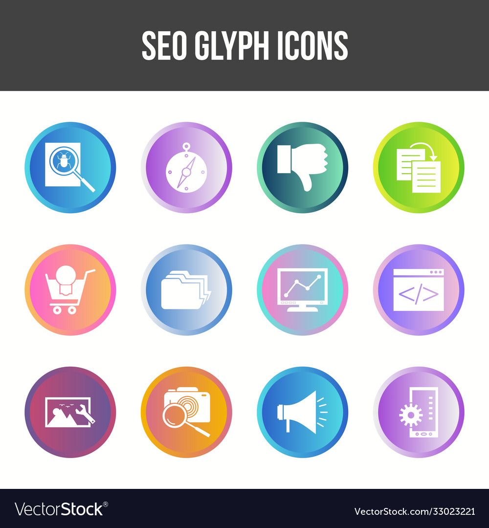 Unique seo glyph icon set Royalty Free Vector Image Unique seo glyph icon set Royalty Free Vector Image