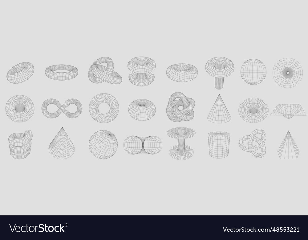 Wireframe Torus Shapes Abstract 3d Grid Royalty Free Vector