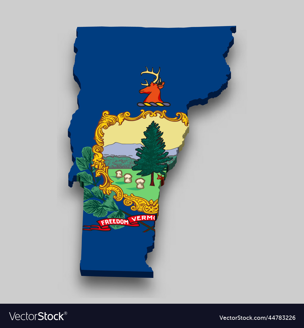 3d isometric map of vermont is a state of united Vector Image