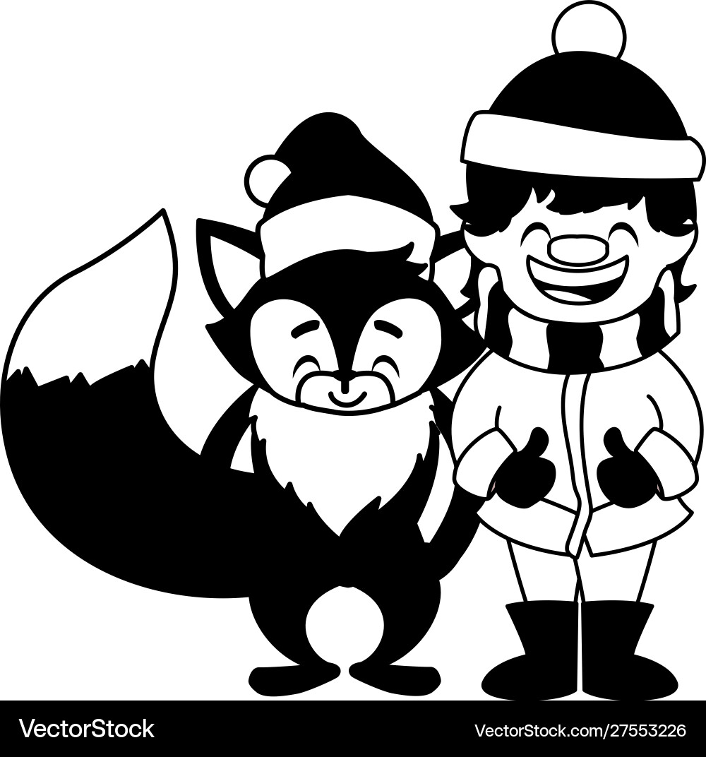 Boy and fox with hat winter in white background Vector Image