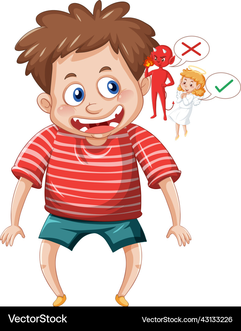 Cartoon character with devil and angel fighting Vector Image