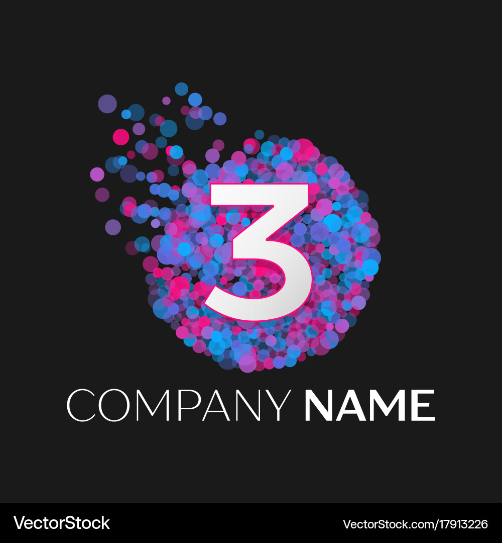 Number three logo with blue purple particles Vector Image