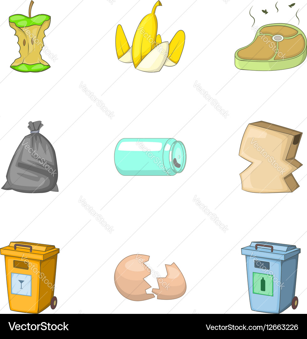 Waste icons set cartoon style Royalty Free Vector Image