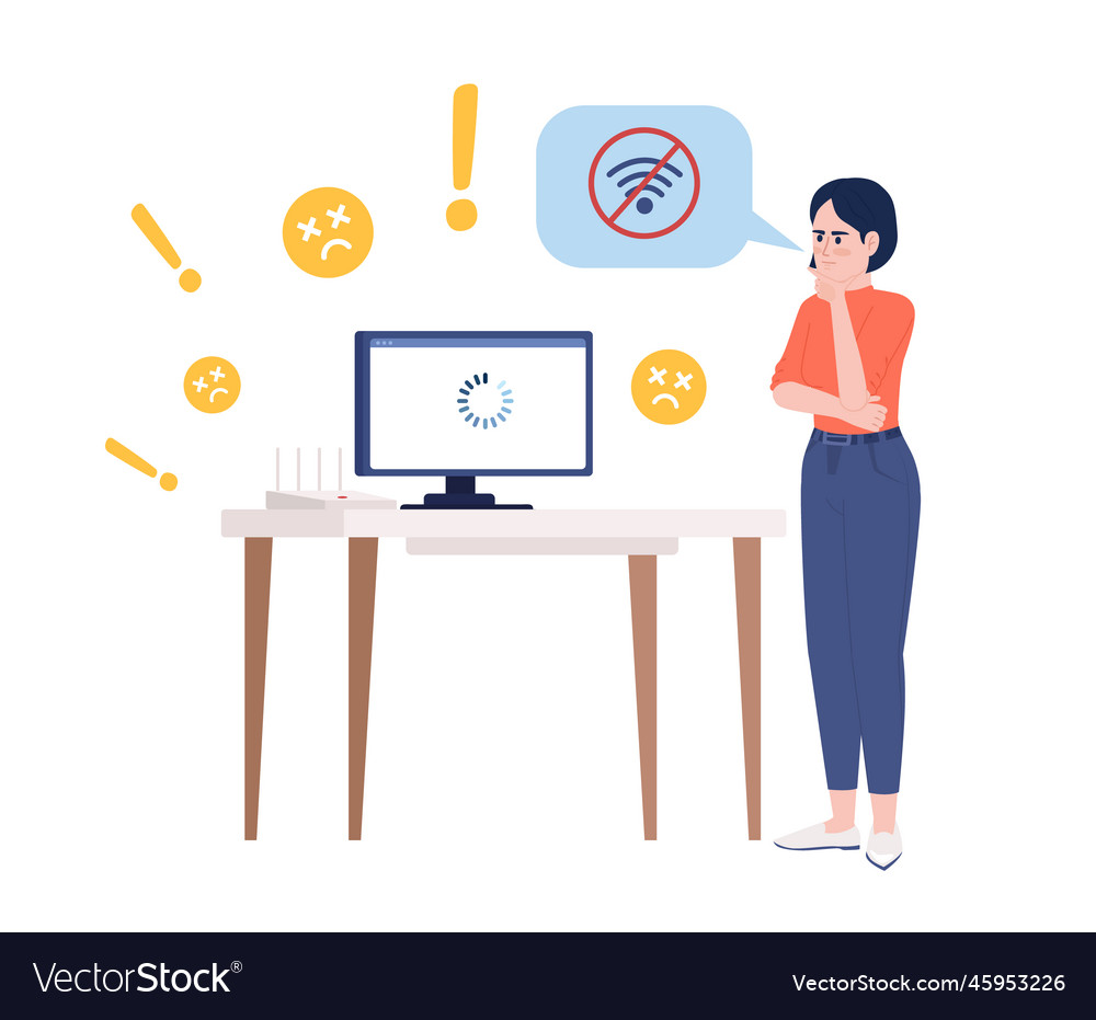 Woman confusing about bad internet connection Vector Image