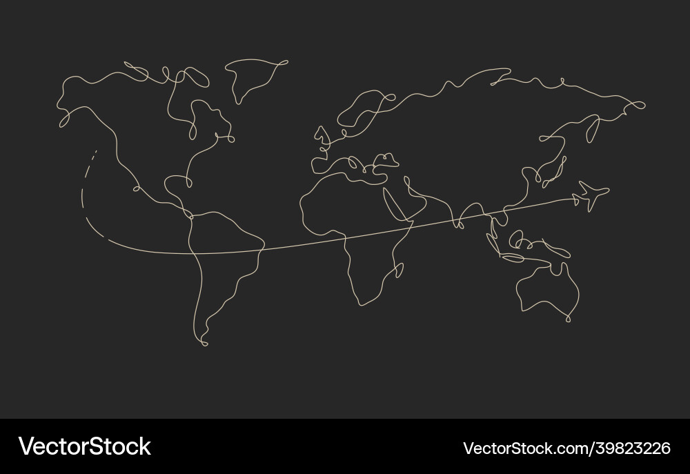 World map pen line travel black Royalty Free Vector Image