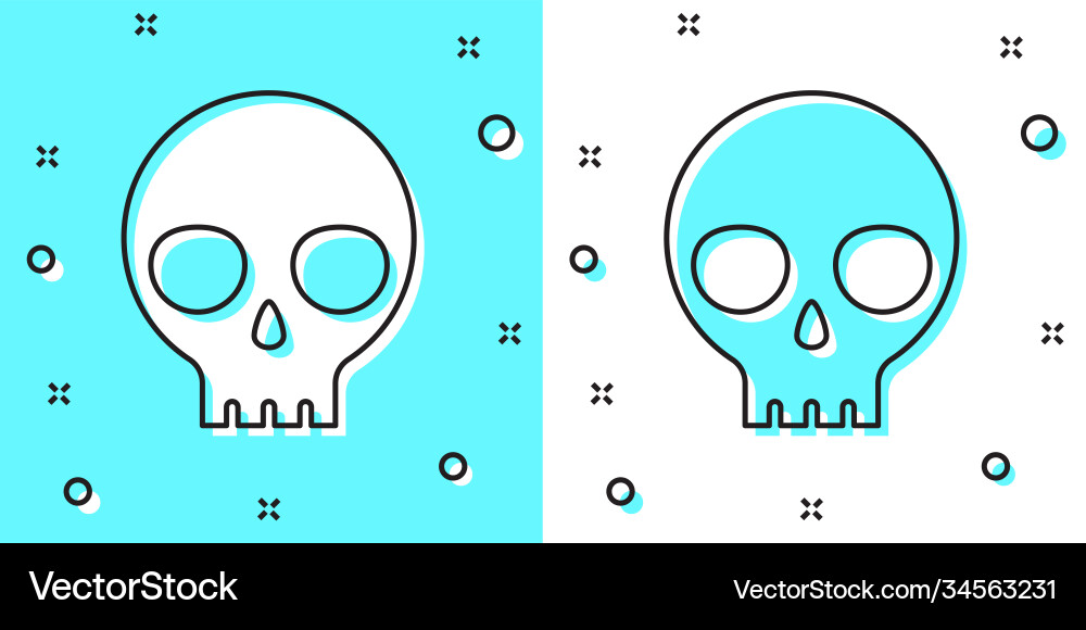 Black line human skull icon isolated on green Vector Image