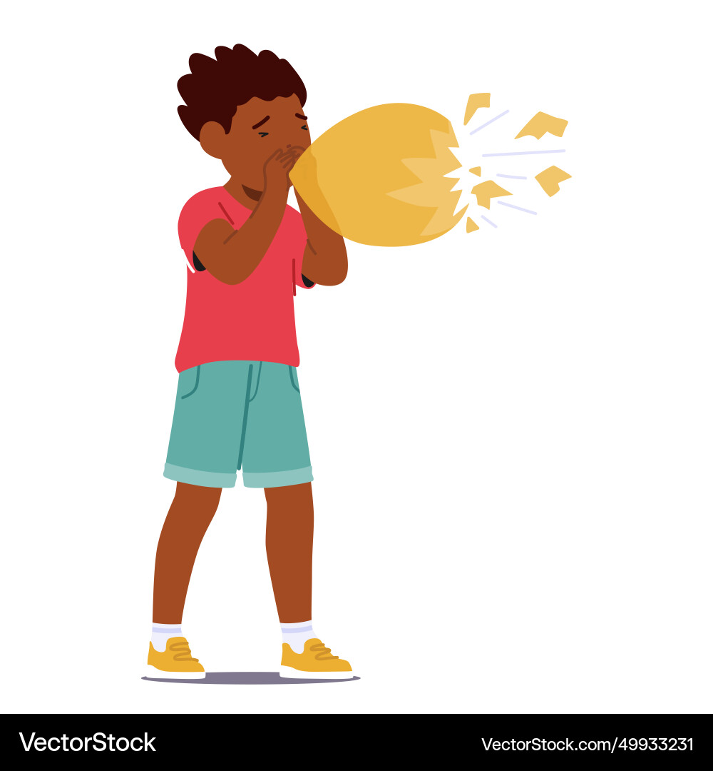 Boy character inflates balloon with excitement Vector Image