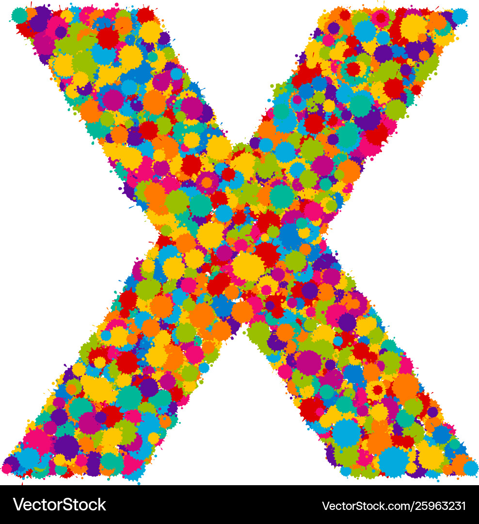 Colorful paint splashes font letter x Royalty Free Vector