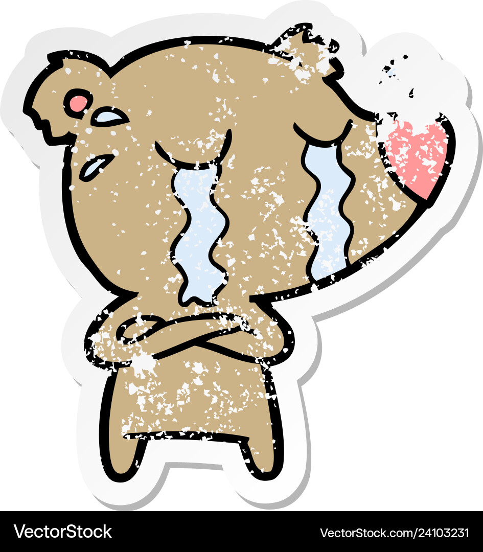 Distressed sticker of a cartoon crying bear Vector Image