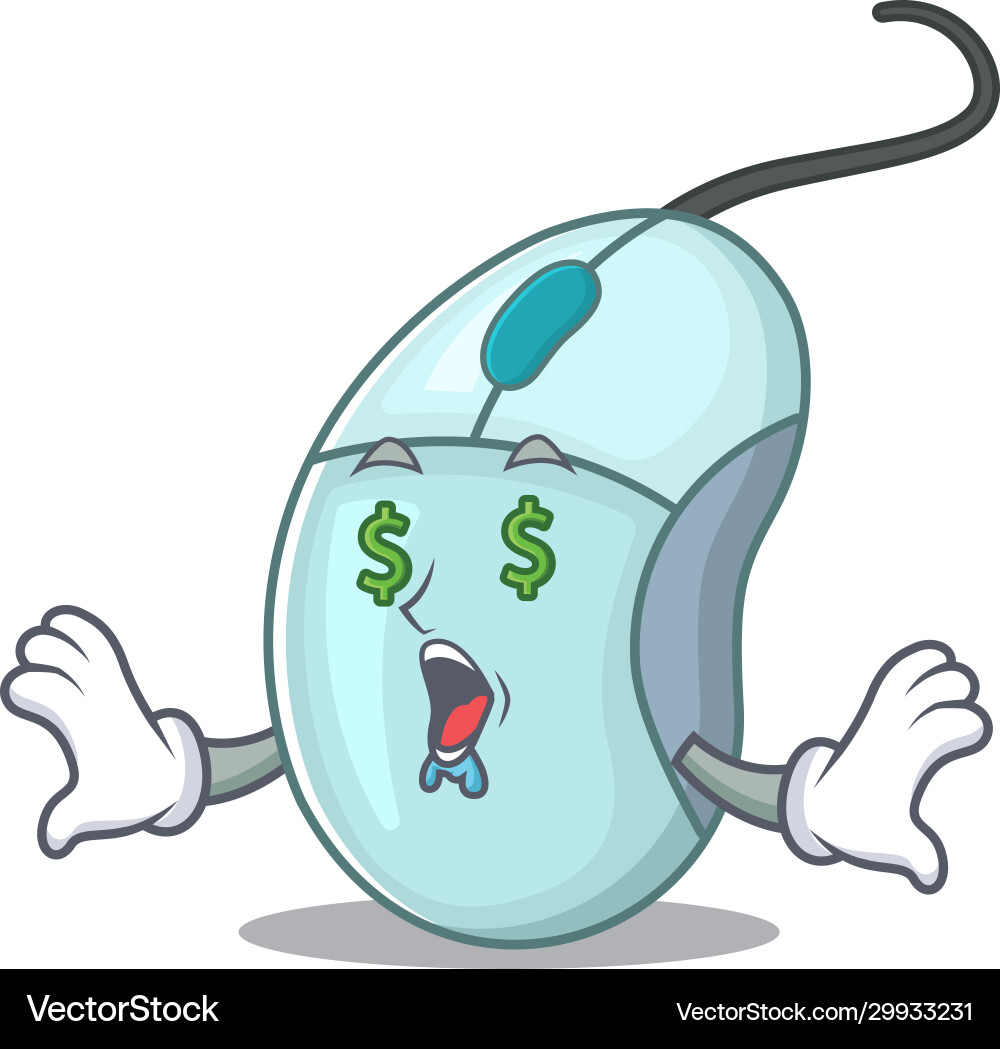 Happy rich computer mouse with money eye cartoon Vector Image