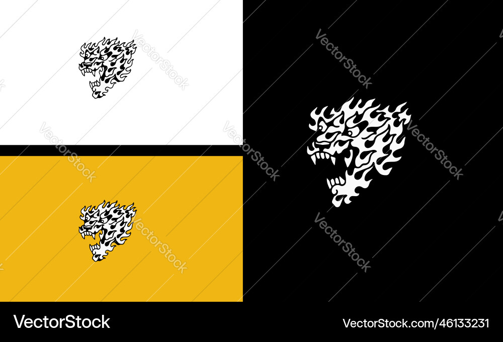 Head tiger and flames outline art design Vector Image