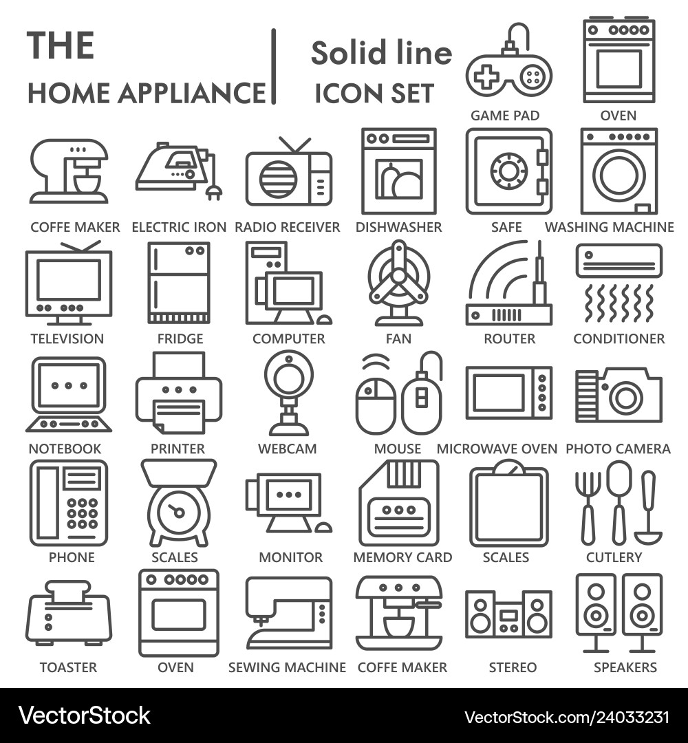 Home appliance line signed icon set household Vector Image