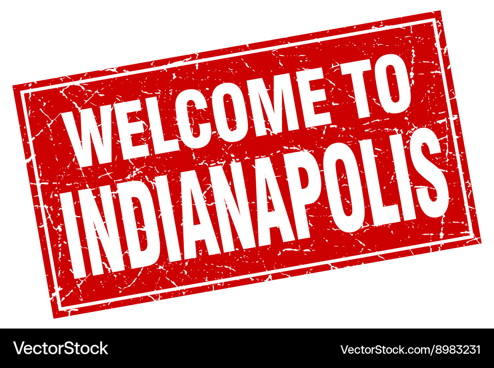 Indianapolis red square grunge welcome to stamp Vector Image