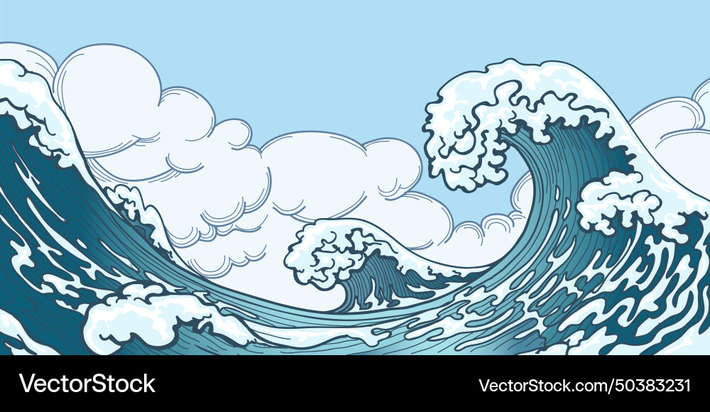 Ocean big wave in japanese style Royalty Free Vector Image