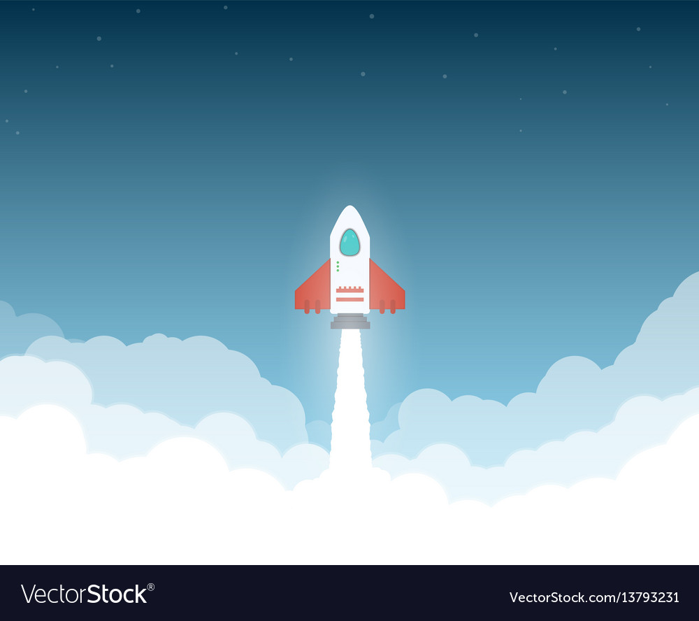 Rocket to space clouds Royalty Free Vector Image