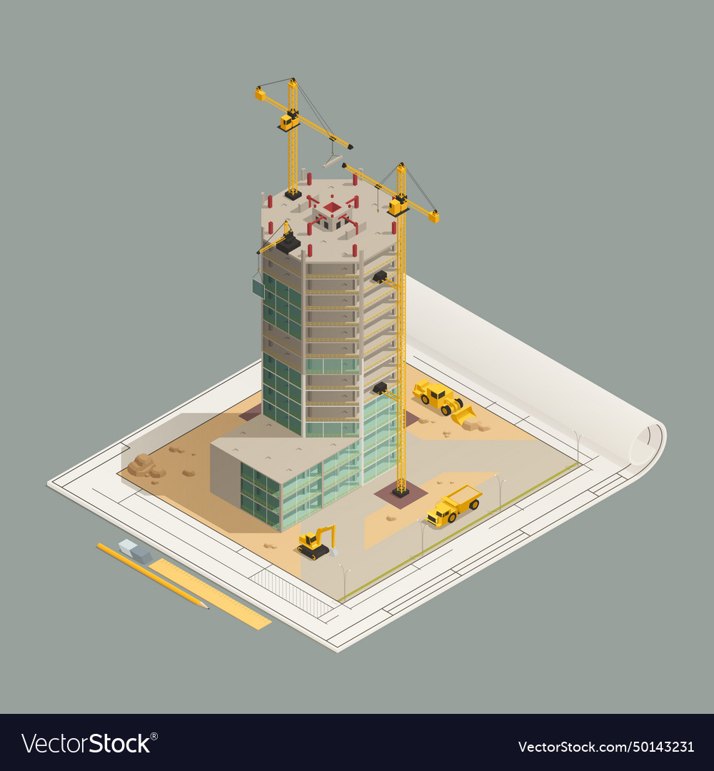 Skyscraper construction isometric composition Vector Image