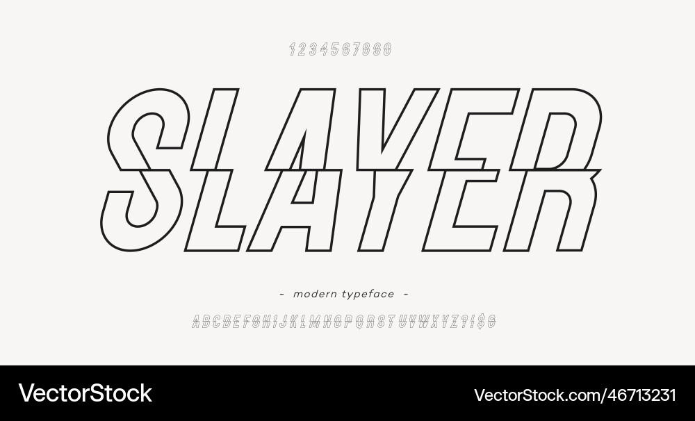 Slayer font slanted outline style Royalty Free Vector Image