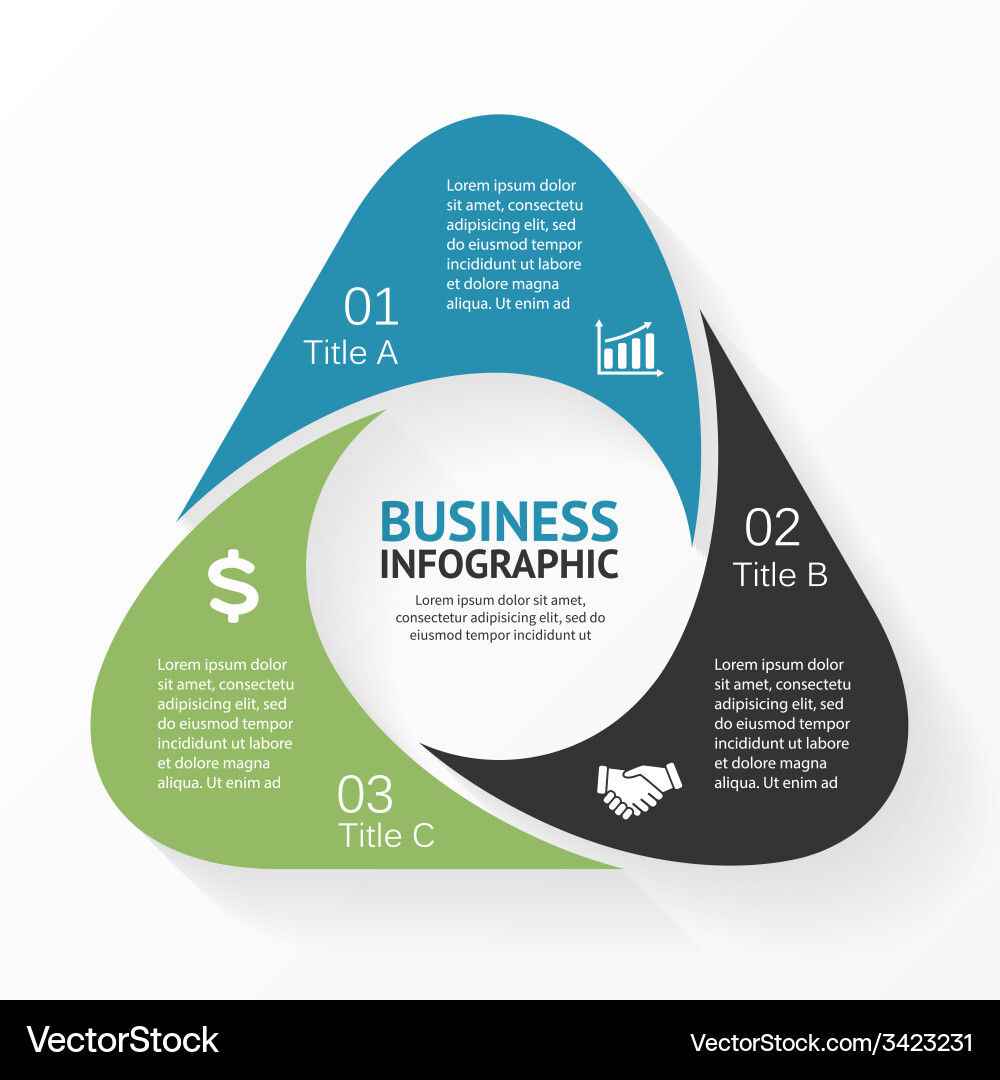 Triangle infographic diagram 3 options parts Vector Image