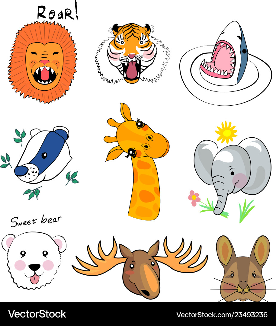 Animal set print hand drawing Royalty Free Vector Image