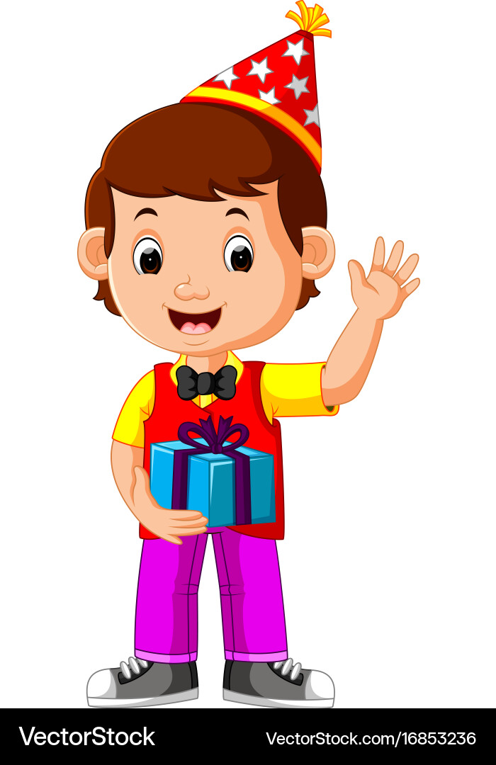 Boy holding birthday gifts Royalty Free Vector Image