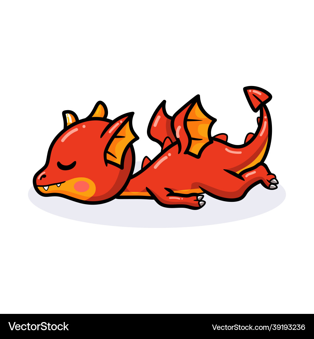 Cute red little dragon cartoon sleeping Royalty Free Vector
