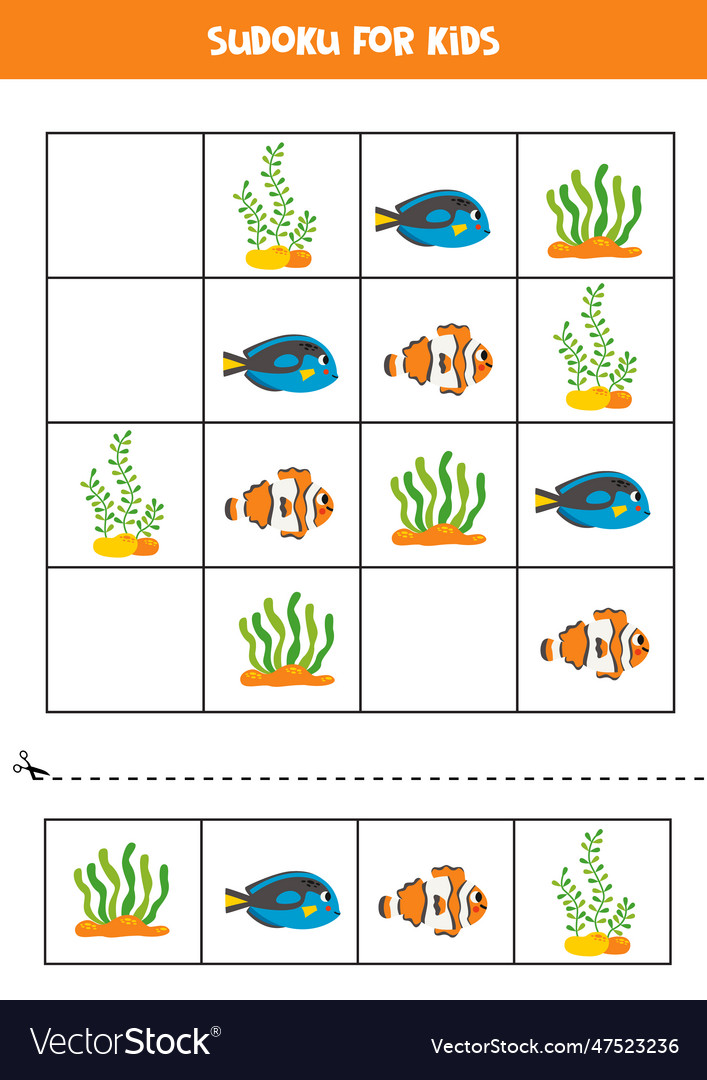 Educational sudoku game with cute sea animals Vector Image