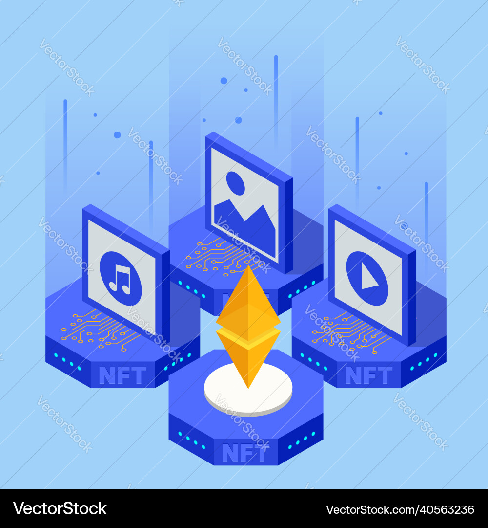 Isometric nft non-fungible token is a unique Vector Image