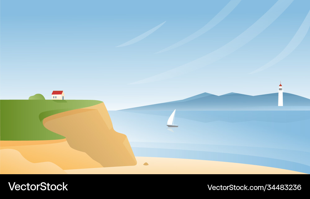 Rocky sea coast cartoon flat Royalty Free Vector Image