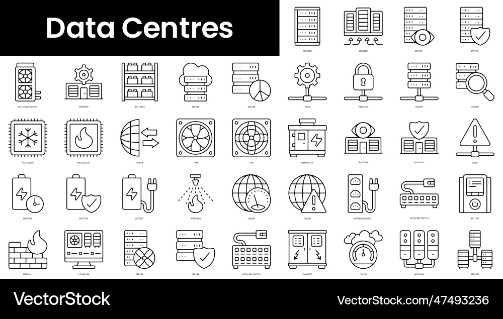 Set of outline data centres icons minimalist thin Vector Image