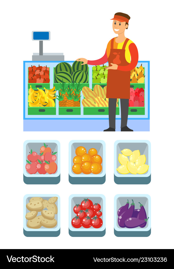 Supermarket store vegetables department Royalty Free Vector