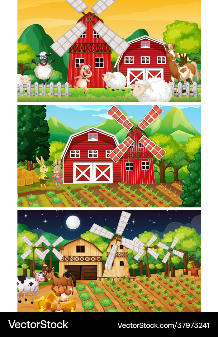 Different farm scenes with old farmer and animal Vector Image